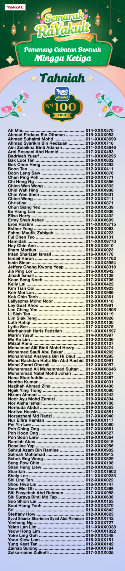 Raya 2024 Week 3 Winners - Yakult Malaysia